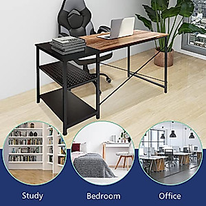 dreamlify Computer Desk 47 x 24 Inches - Home Office Study Writing Work Table Thicken Table Top with Two Shelves, Easy Assembly, Brown