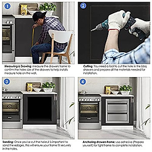 Seeutek Outdoor Kitchen Drawers Stainless Steel, 14W x 14.4H x 23.2D Inch Flush Mount Double Drawers with Embedded Handle, BBQ Drawers for Outdoor Kitchens or BBQ Island Patio Grill Station