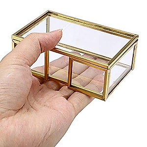 Hipiwe Glass Business Card Holder Box with Lid - Desktop Name Card Display Box Organizer Gold Metal Business Card Container Box for Office Countertop