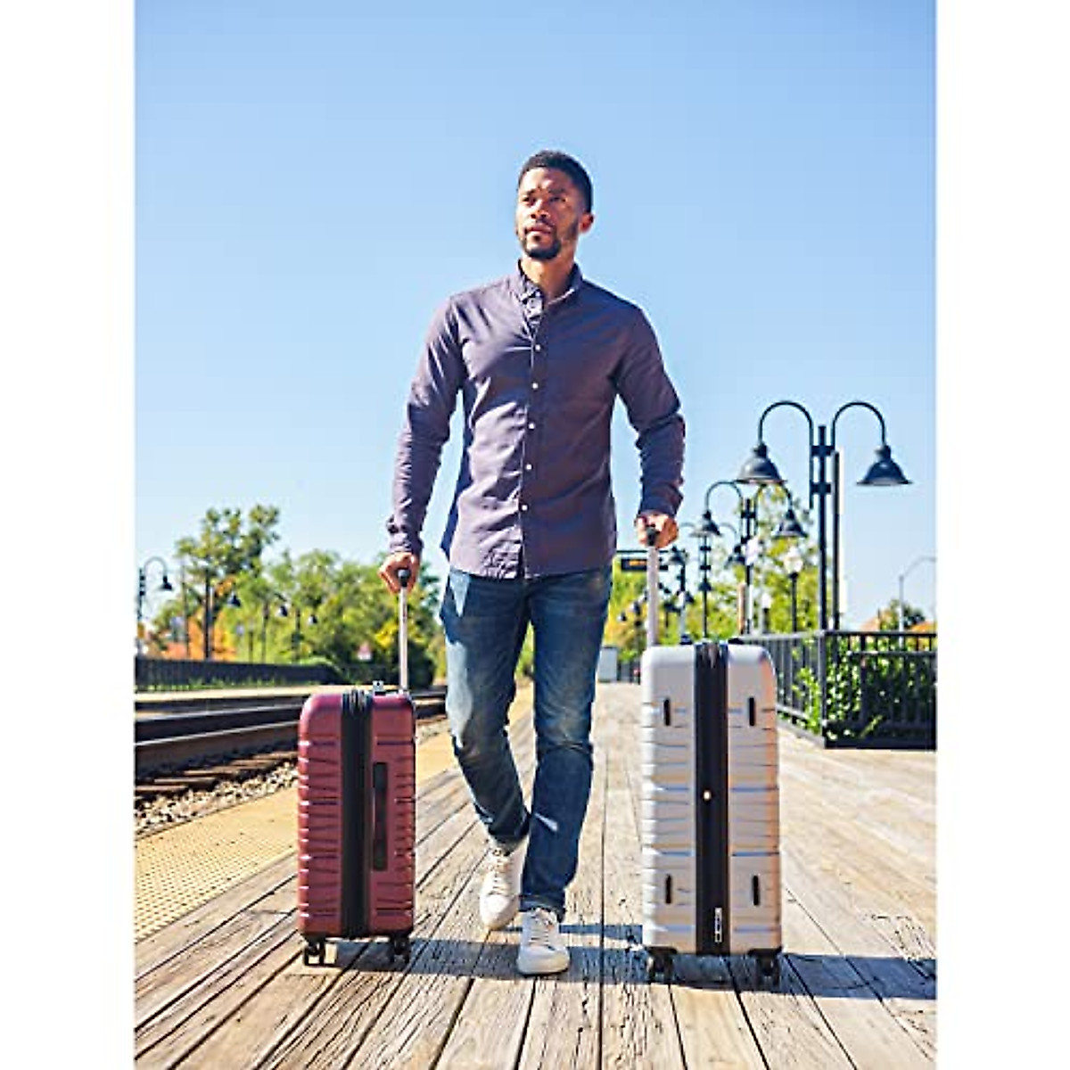 Samsonite Evolve SE Hardside Expandable Luggage with Double Wheels, Arctic Silver, Medium Spinner