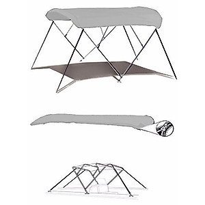 STOPBYUS 7.6 oz Gray 4 Bow Round Tube Boat Bimini TOP Sunshade Compatible for Godfrey Sweetwater SW 200 BT 2000-2005