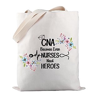 CNA Life Tote Bag Certified Nurse Assistant Gift CNA Because Even Nurses Need Heroes Canvas Tote Bag (CNA Because Tote B) Medium