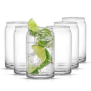 JoyJolt Drinking Glass Cups Set of 6-16oz Beer Can Glasses. Clear Soda Can Shaped Glass Cups, Cute Iced Coffee Cup Tumblers, Cold Drink Glassware, Unique Water, Tea, Cocktail Glass Set