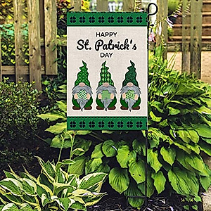 EKOREST Happy St Patrick's Day Garden Flag for Outdoor 12x18 Inch Vertical Double Sided St. Patricks Gnomes with Shamrock Small Yard Flag for Outside Farmhouse Holiday Saint Patrick Decoration