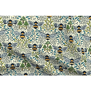 Spoonflower Fabric - Bumblebee Nature Damask Botanical Mushroom Pollinator Large Scale Printed on Minky Fabric by The Yard - Sewing Baby Blankets Quilt Backing Plush