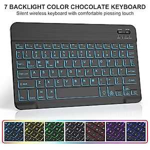 KVAGO Keyboard Case for iPad Air (5th, 4th gen - 2022, 2020), iPad Air 5th Generation Case with Keyboard, 7 Colors Backlit, Detachable, Wireless Keyboard, Slim Folio Cover 10.9“ with Pencil Holder