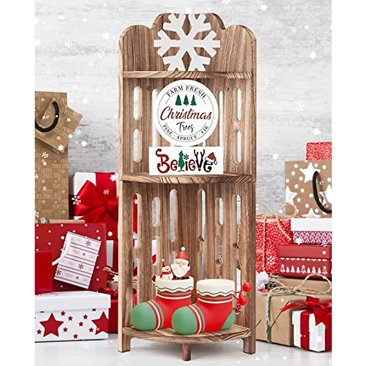 Meangood Bathroom Corner Shelf Stand, 3 Tier Solid Wood Display Shelf for Narrow Space, Shower Corner Shelf, Plant Stand Nightstand, for Living Room, Bedroom, Home Office, Elegant Carbonized Black