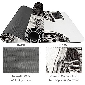 Yoga Mat, Yoga Mats for Home Workout, Workout Mat, Exercise Mats, Pilates Mat, abstract black skeleton married pattern
