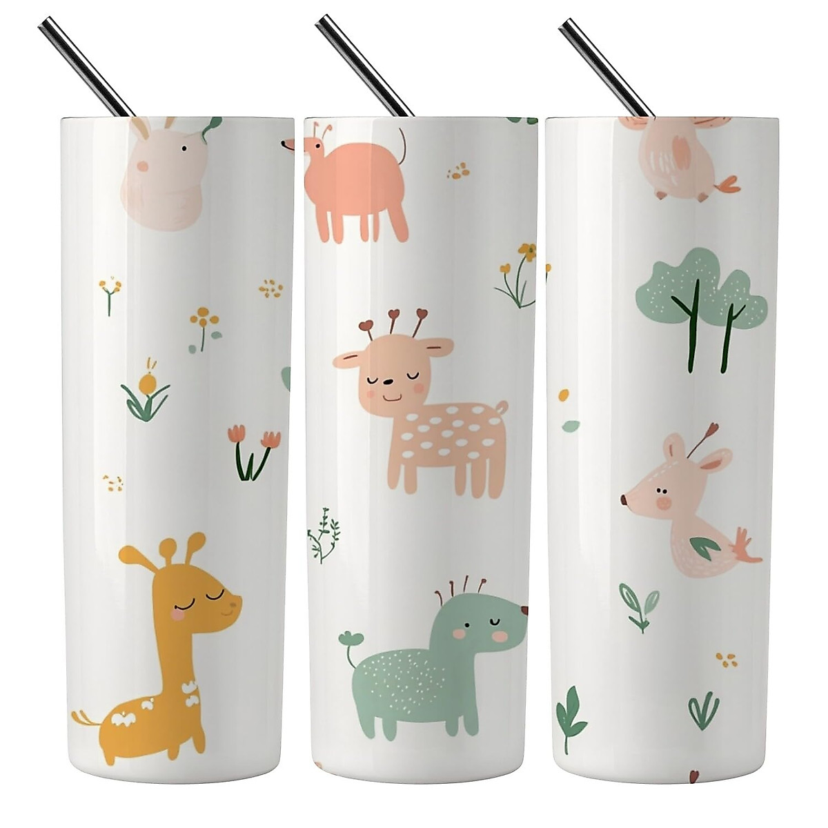 Tumbler with Lid and Straw Cute Cartoon Animal Giraffe Thermos Coffee Travel Mug Cute Cups 20 oz Insulated Tumbler for Daily Holiday Decor Gift Coffee Cup
