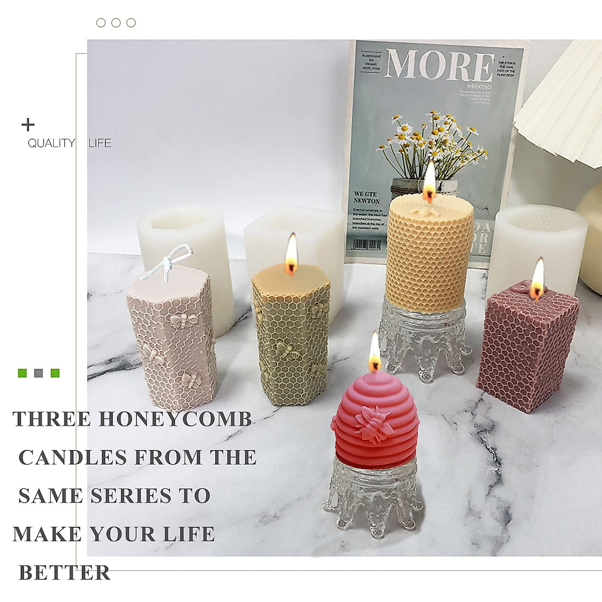 Candle Molds，4PC Pillar Candle Molds for Candle Making Resin Molds Silicone 3D Candle Moulds Bee Honeycomb Candle Making Kits for Soap Cake Mousse Ice Cream Clay DIY Artcraft Gift(Size : C)