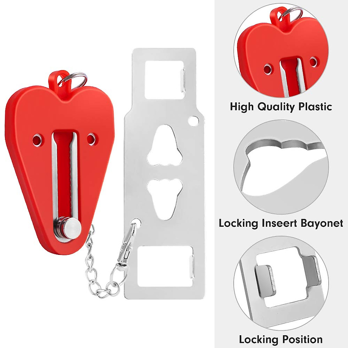 Portable Door Lock,Stainless Steel Travel Door Lock for Security,Portable Security Door Stop (Red)