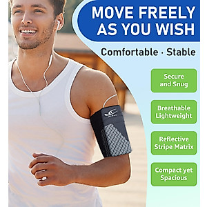 HiRui Universal Sports Armband Cell Phone Armband Sleeves Running Armband for Exercise Workout, Compatible with iPhone 15/15Plus/Pro iPhone 14/13/12 Samsung Galaxy All Phones (Medium, Black)