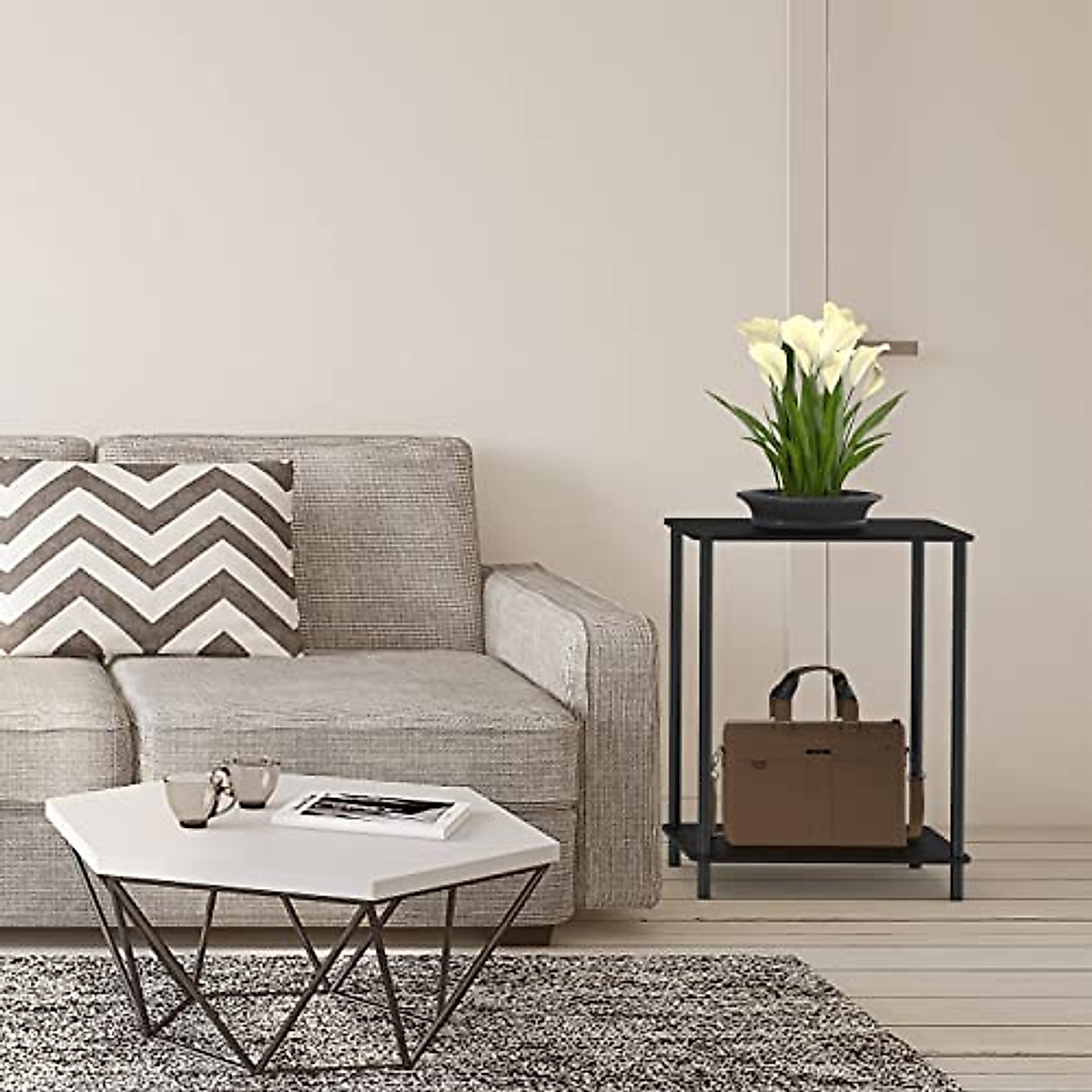 ABQ Nightstands Set of 2, 2-Tier Small Side Table for Small Spaces, Industrial End Table Bedside Table with Storage Shelf for Living Room, Bedroom, Office, Black