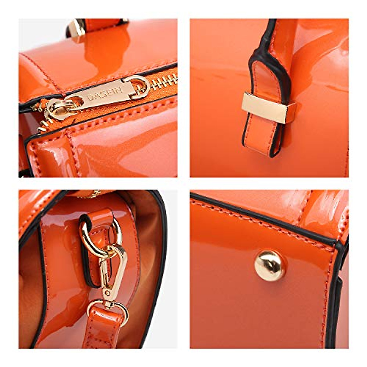 Dasein Shiny Patent Faux Leather Mini Barrel Body Satchel Handbag Shoulder Bag - Orange-new