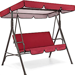 ASkinds Outdoor Patio Swing Cushions 3 Seater and Canopy Replacement, Waterproof Swing Replacement Parts for Outdoor Patio Swing Chair or Hanging Glider Porch Bench Furniture Cover(Red)