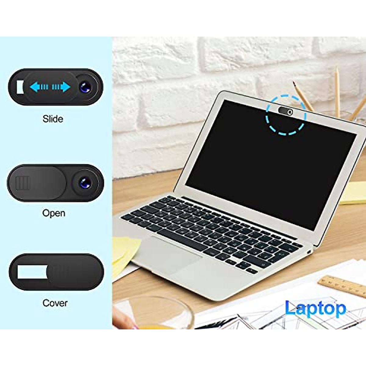 YAMXIN Laptop Camera Cover Slide 9 Pack(3 Large + 6 Small) Webcam Cover Fit Most Laptop, PC, Tablet (Black)