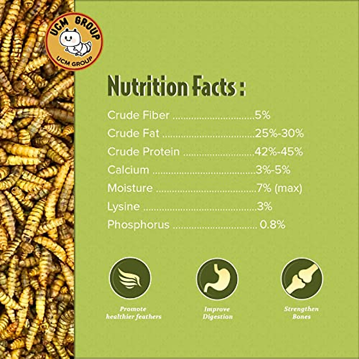 UCM Group 10LB Dried Black Soldier Fly Larvae for Chickens, Birds and Small Pets, High in Calcium