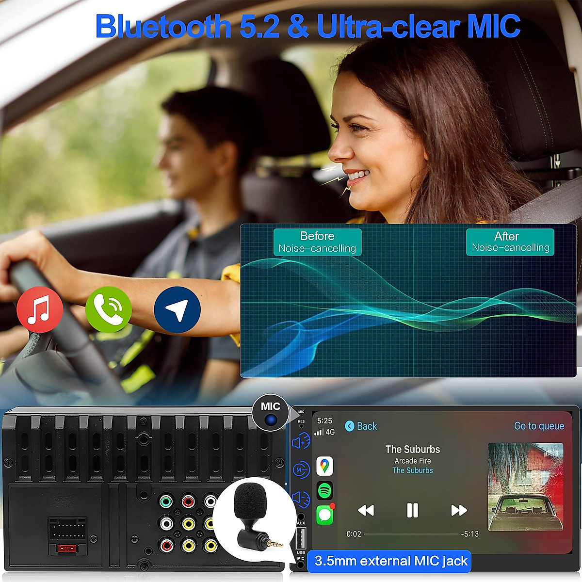 Double Din Car Stereo Radio Voice Control Apple Carplay & Android Auto,7 Inch Touchscreen Car Stereo,Car Radio Multimedia Player Bluetooth 5.2,Mirror Link,Backup Camera,Subwoofer, AM/FM Radio Receiver