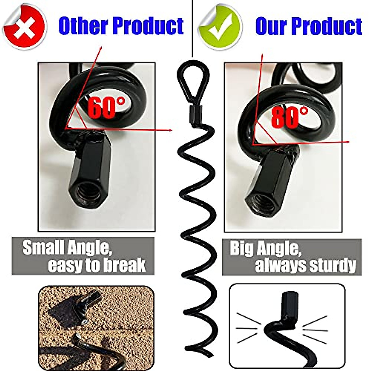 Updated Design 18 Inch Metal Spiral Stake Ring 4 Pack Spiral Ground Anchors Outdoor Heavy-Duty Camping Stakes Spiraling Anchor Ground Anchors for Tent, Trampolines, Garden Fence, Sheds, Swings