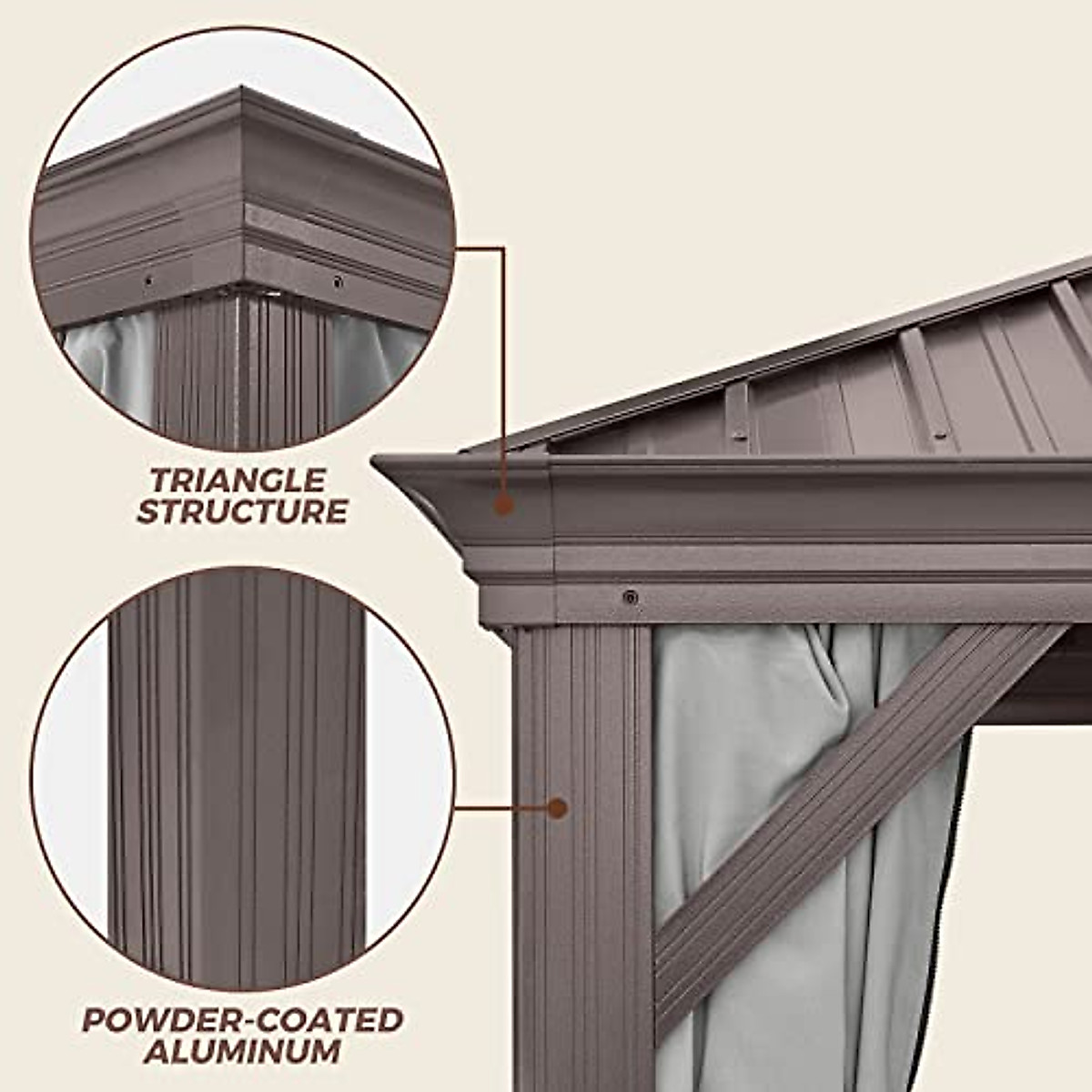 OUTMOTD Double Hardroof Gazebo with Netting and Shaded Curtains, Outdoor Gazebo 2-Tier Hardtop Galvanized Iron Aluminum Frame for Patio, Backyard, Deck and Lawns, Parties (10x14)