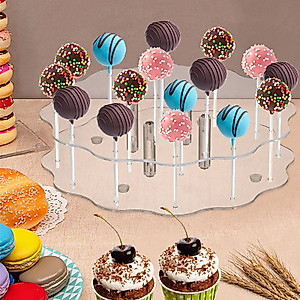 Hacaroa 2 Pack Cake Pop Display Stand, 16 Holes Acylic Clear Lollipop Holder, Decorative Candy Dessert Holder Cupcake Stand for Weddings, Baby Showers, Birthday Parties