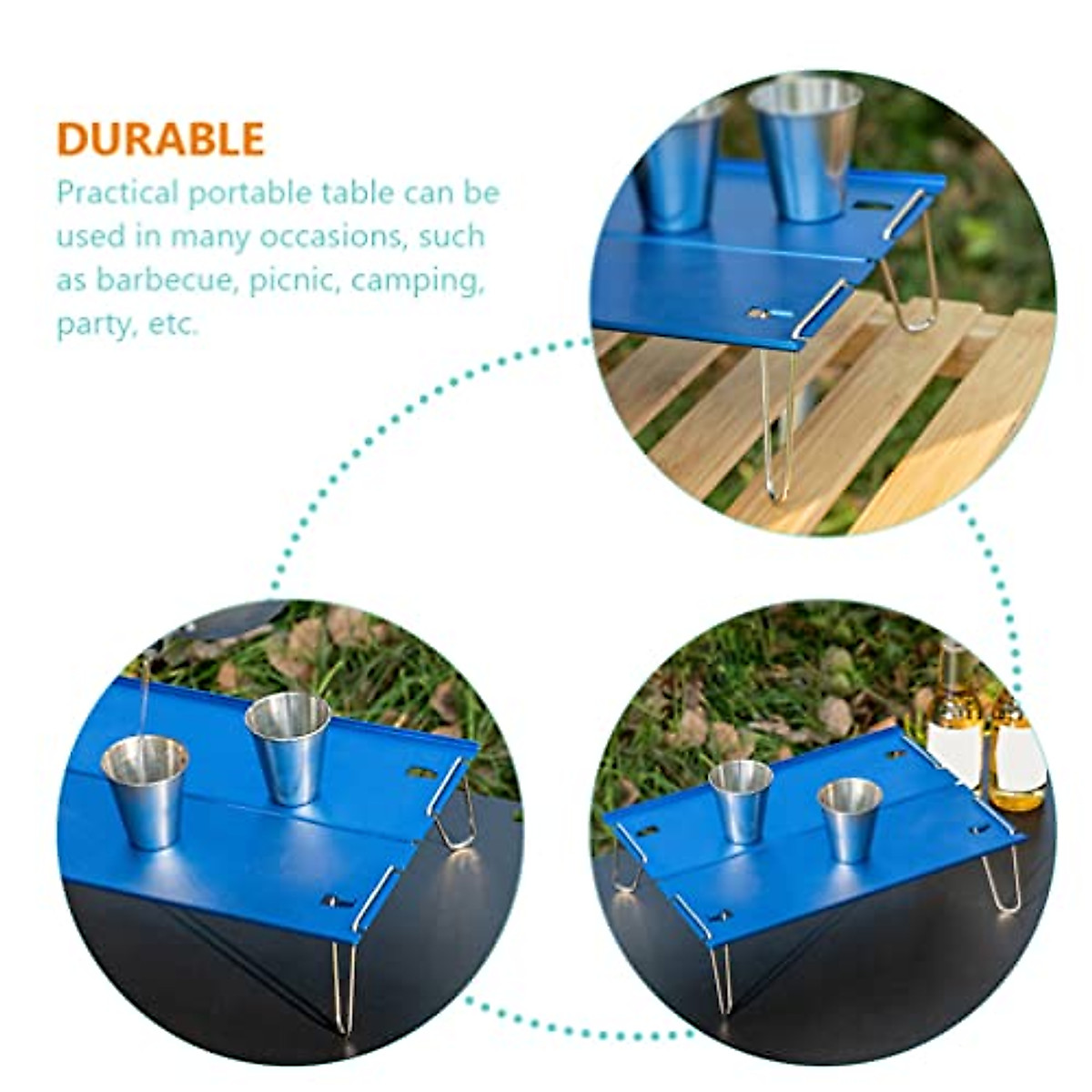 Gadpiparty Small Folding Camping Table: Portable Aluminum Outdoor Folding Table Camp Table Lightweight Beach Table for Picnic Cooking Beach Backpacking Blue