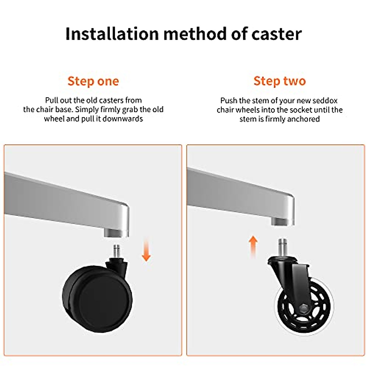 Home Office Chair Wheels for IKEA Chair, WASJOYE Set of 5 Rolling Chair Replacement Casters, Heavy Duty Gaming Computer Desk Rubber Caster for Hardwood Tile Carpet Floor Protection