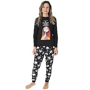 Disney The Nightmare Before Christmas Womens Pajamas | Jack Skellington Sally Halloween Matching Long Sleeve Long Leg PJ Set