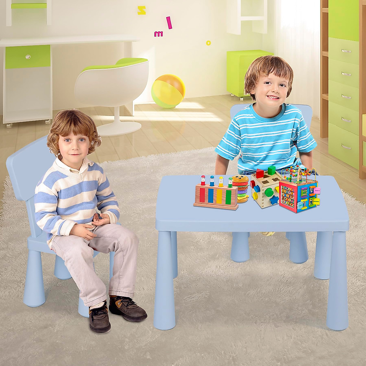 ZENY Kids Table and Chair Set, 3 in 1 Plastic Children Activity Table for Toddlers Drawing, Reading, Crafts, Snack Time, Detachable Tabletop Table and Chair Set for Home, Nursery, Playroom