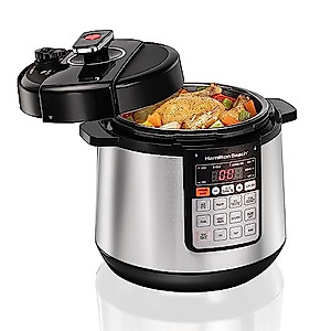 Hamilton Beach 6 Qt Pressure Cooker with Unique Steam Release Button True Slow Cook Technology, Rice, Sauté, Egg and More, 10 Preset Programs (34502), Stainless Steel