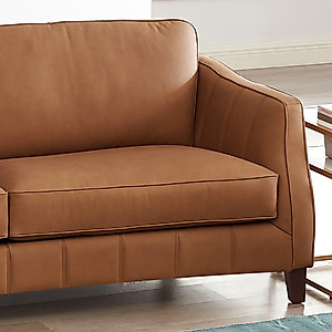 Hydeline Aria Top Grain Leather Sofa Couch, 84", Saddle, Feather Down, Memory Foam and Springs Seating