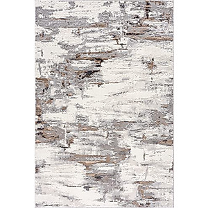 Abani Rugs 6' x 9' Contemporary Grey Paint Strokes Premium Area Rug - No-Shedding Modern Marble Design Dining Room Under Table Rug