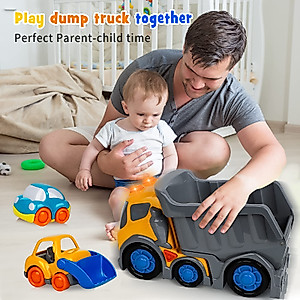 Car Toys for 2 3 4 5 Years Old Toddlers Boys and Girls,12‘’ Big Dump Truck with Light and Sound, Push and Go Small Bulldozer Forklift truck, Vehicles Playset for Christmas Birthday Gift