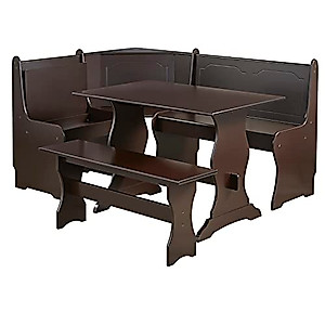 Target Marketing Systems Traditional Style 3-Piece Nook Corner Dining Set with Hidden Storage Under The Seats, for Small Spaces, Includes 1 Table and Benches, Espresso