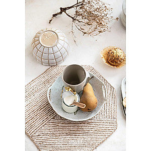 Bloomingville 15 Inches Cotton and Jute Embroidered Octagon Shaped, Natural and White Placemat