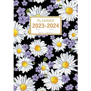 Planner 2023-2024: A5 Small Weekly and Monthly Organizer from May 2023 to April 2024 | Sweet Chamomile Flower Design Black