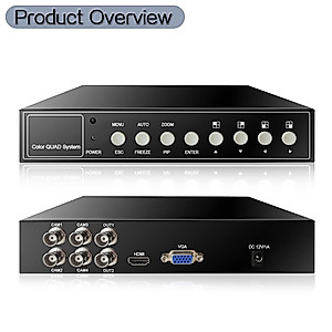 4 Channel 1080P HD Video Quad Video Processor Video Image Switcher Video Multiplexer for AHD CVI TVI CCTV Security Cameras with Digital Zoom, Multiple Video Freezing, Video Loss Alarm Functions