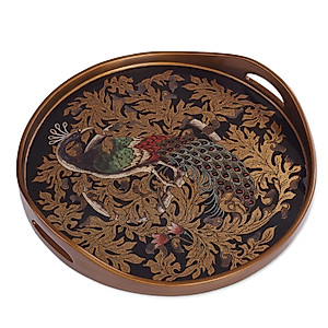 NOVICA Peacock Glass Hand Crafted Tray, Multicolor, Mystic Peacock'