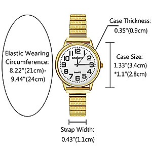JewelryWe Women's Easy Reader Analog Watch Gold/Silver Plated Elastic Band Wristwatch