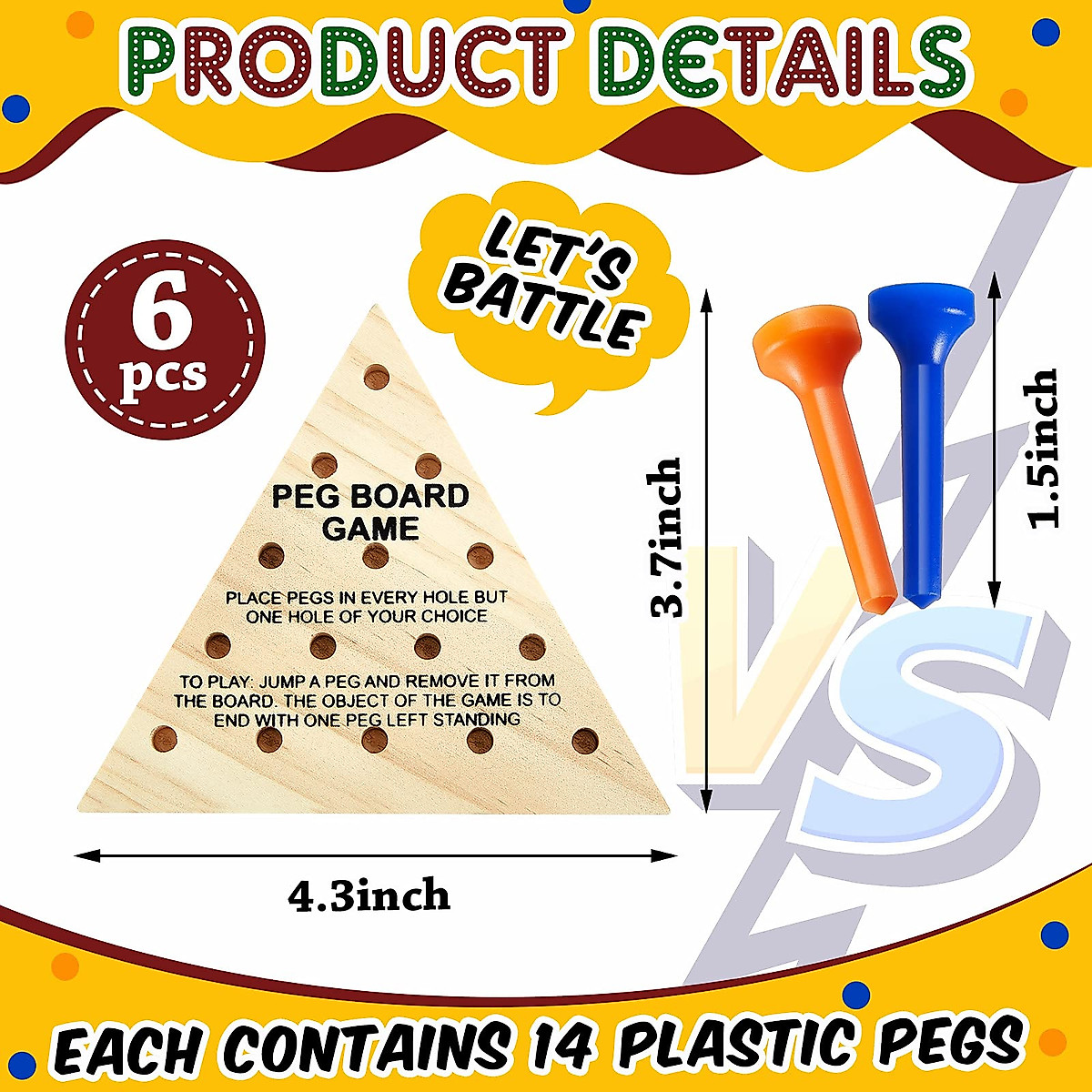 6 Packs Wooden Triangle Peg Games Triangle Wooden Board Game Family Board Game Wooden Strategy Toy Travel Games for Teens People Funny Learning Puzzles