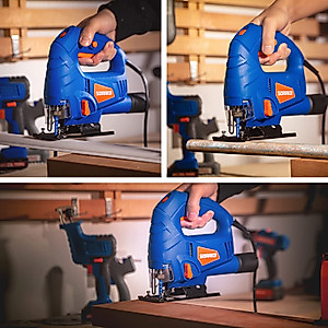 SORAKO Jigsaw, 5.0Amp Jig Saw Tool Corded Electric Power Cutter,800-3000 SPM Jig Saw, 6 Variable Speed, 0°-45° Bevel Cutting, 4 Orbital Sets, for Woodworking with 2PCS Blades & Scale Ruler