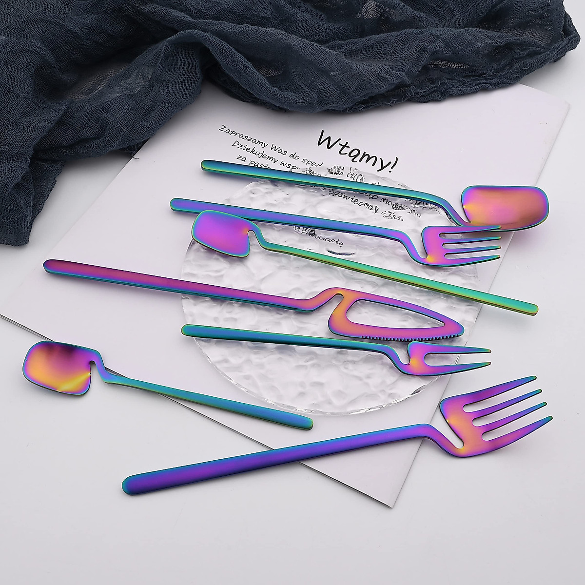 Uniturcky 28pcs Flatware Cutlery Set for 4, Matte Rainbow Silverware Set with Long Handle Spoon/Teaspoon/Fruit Fork, Tableware Eating Utensils Set, Satin Finish & Dishwasher Safe