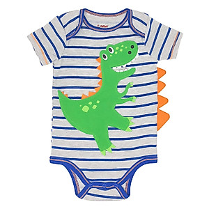Funstuff Baby Boy Girl 5 Pack Animal Bodysuits Lion Panda Dinosaur Tiger Shark (0-3 Months)