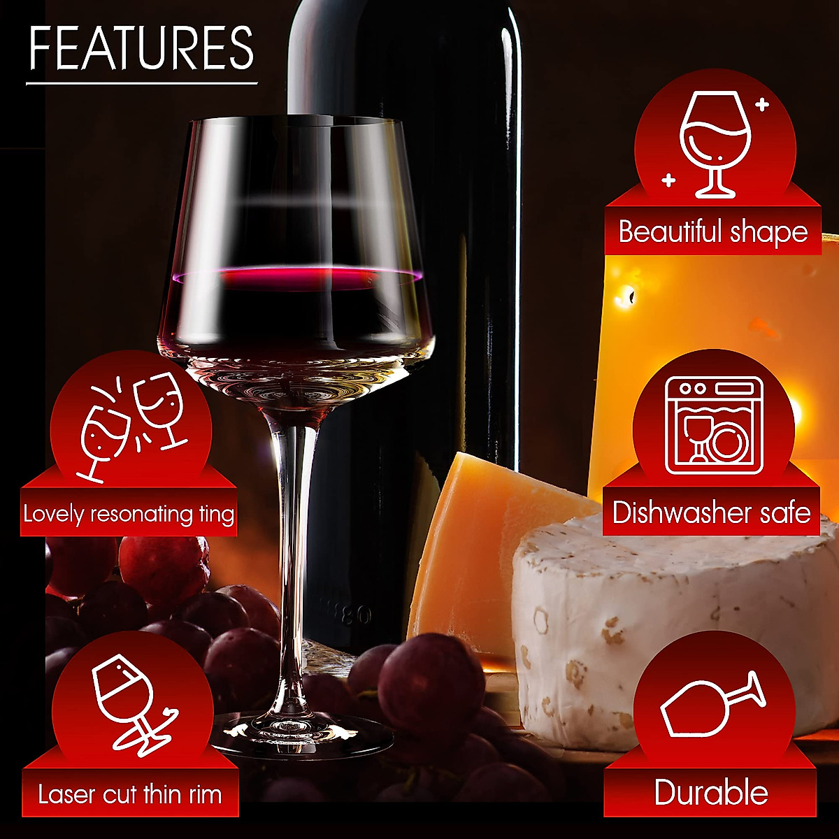 LUXBE - Crystal Wine Glasses, Set 6, 15.3 fl. oz - Small Red White Wine Glasses - 100% LeadFree Glass - 450 ml