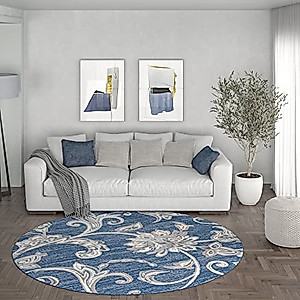 Garland Transitional Floral Navy Round Area Rug, 5' Round