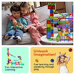 PicassoTiles Marble Run 120 Piece Magnetic Building Blocks Magnet Tile Construction Toy Playset STEM Learning Educational Block Child Brain Development Kids Toys for Boys and Girls Age 3 and Up