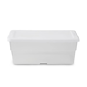 Sterilite 6 Quart Clear Stacking Closet Storage Tote Container with White Lid