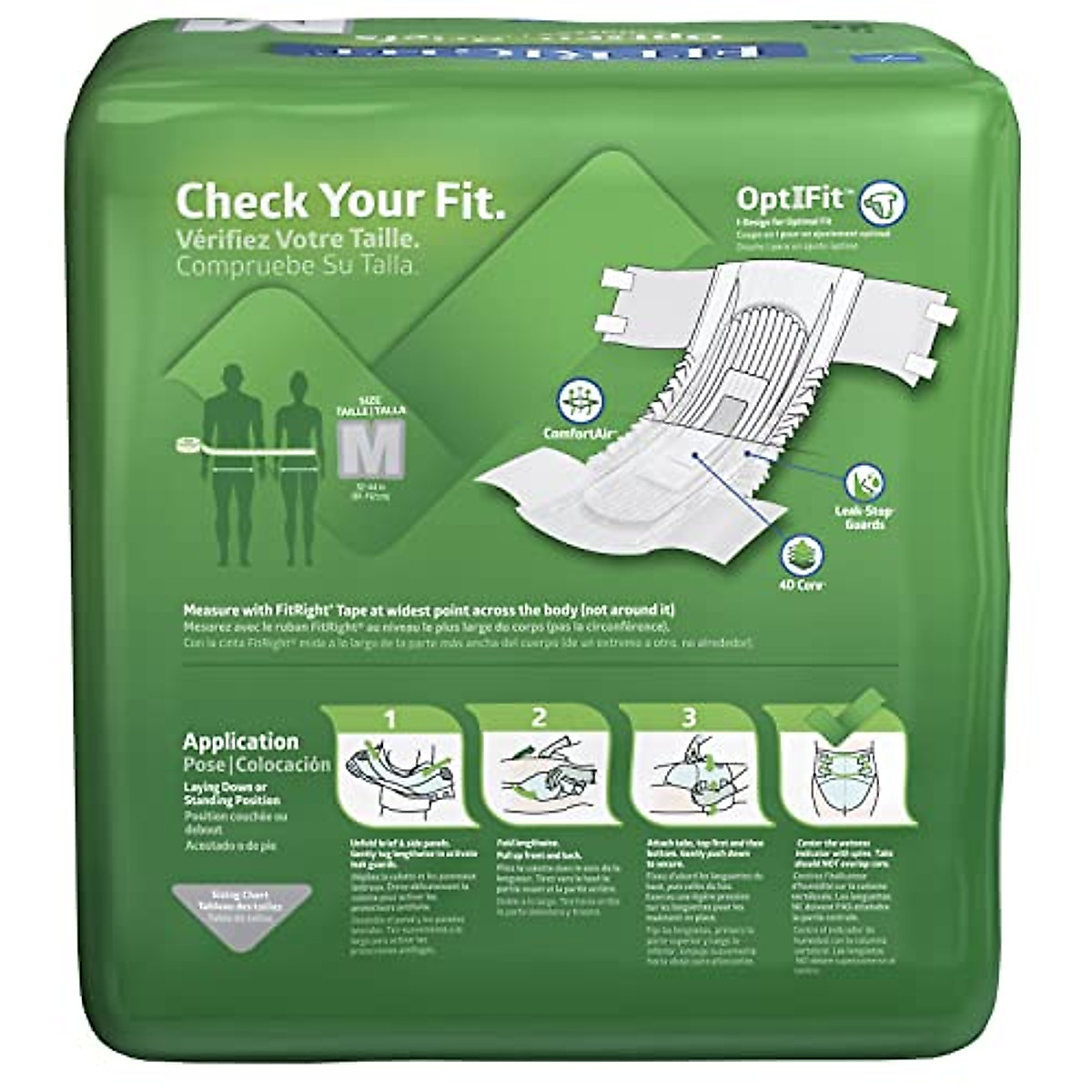 Medline FitRight Ultra Adult Diapers, Disposable Incontinence Briefs with Tabs, Heavy Absorbency, Medium, 32''-42'', 20 Count (Pack of 4)