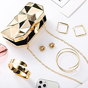 Jadive 5 Pcs Women Gold Clutch Purse Metallic Handbag Evening Purses Bag for Wedding Vintage Banquet Handbag Retro Earrings Arm Cuff Bracelet Jewelry Set