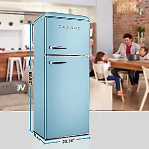 Galanz GLR12TBEEFR Refrigerator, Dual Door Fridge, Adjustable Electrical Thermostat Control with Top Mount Freezer Compartment, Retro Blue, 12.0 Cu Ft
